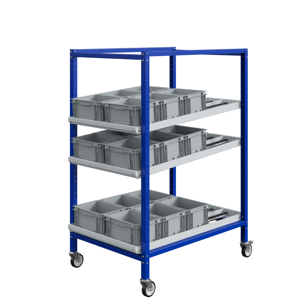 Stockeurs dynamiques mobiles 3 nappes à galets P1360 x H1800 - Sofame